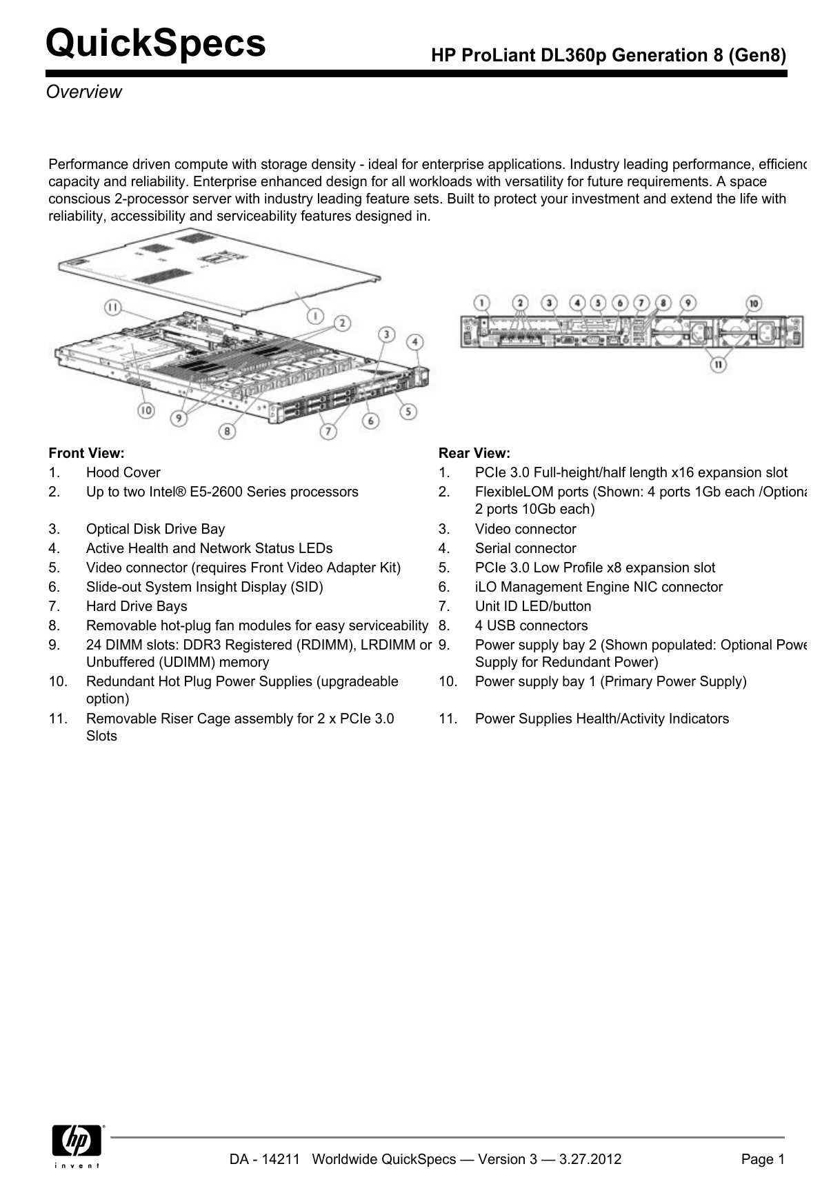 Discover the HP ProLiant DL360p Gen8 Server Datasheet: Specs & Features
