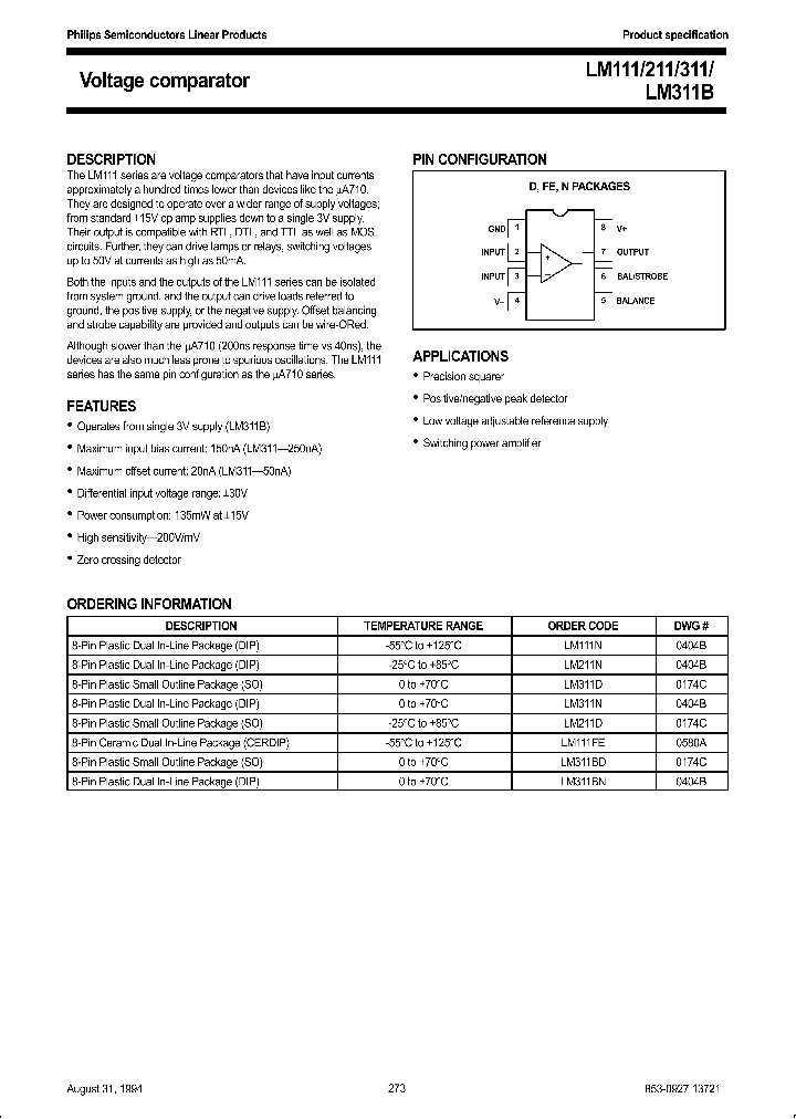 Complete LM311 Datasheet: National Semiconductor Specifications ...