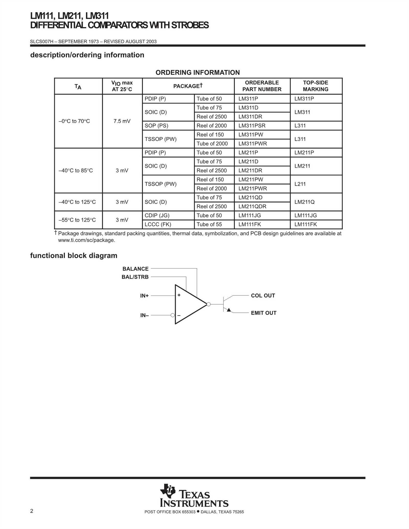 Complete LM311 Datasheet: National Semiconductor Specifications ...
