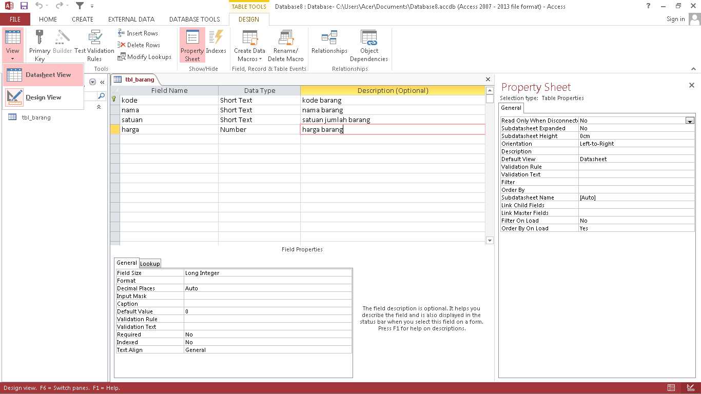 Efficient Techniques for Concealing Fields in Access Datasheet View